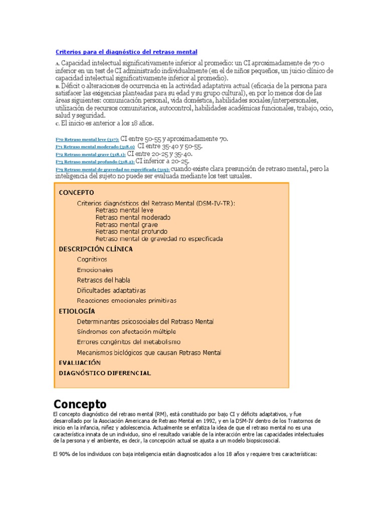 Criterios para El Diagnóstico Del Retraso Mental dsm4 | PDF | Discapacidad intelectual ...
