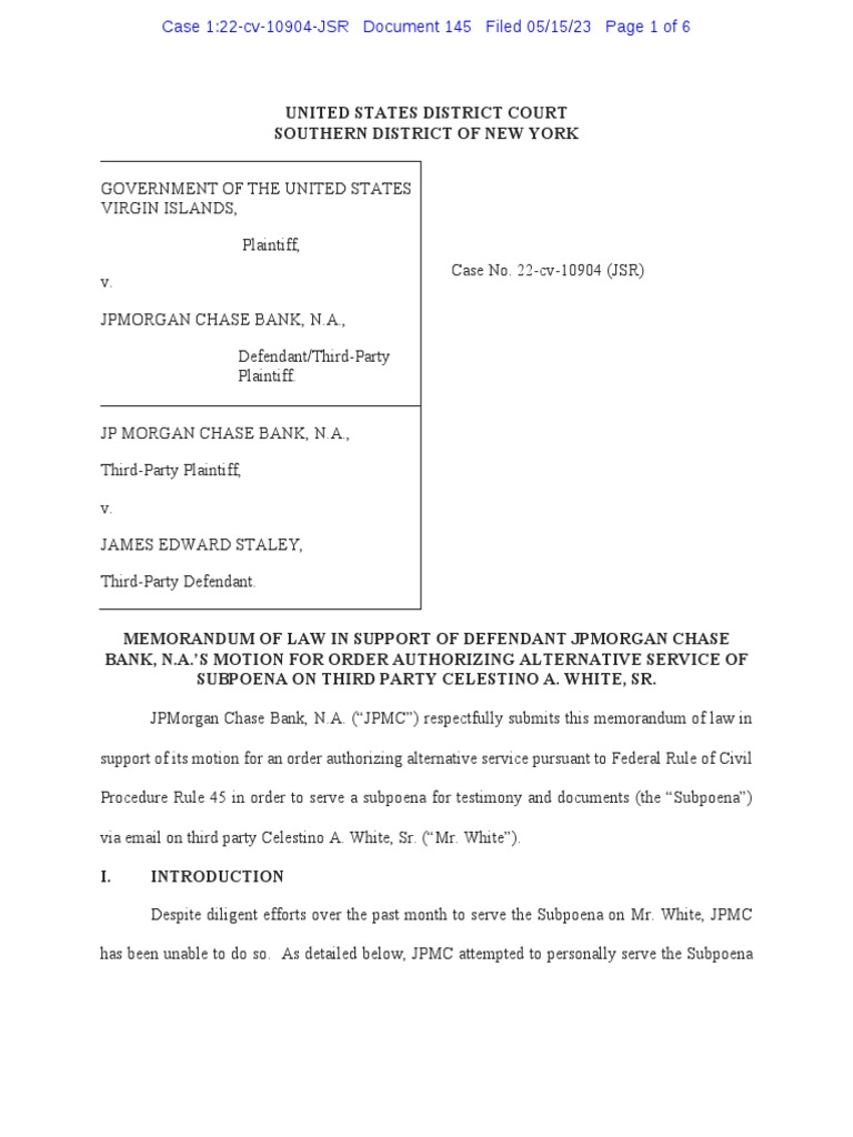 JPMorgan Seeks Email Subpoena Service | PDF | Jp Morgan Chase | Service ...