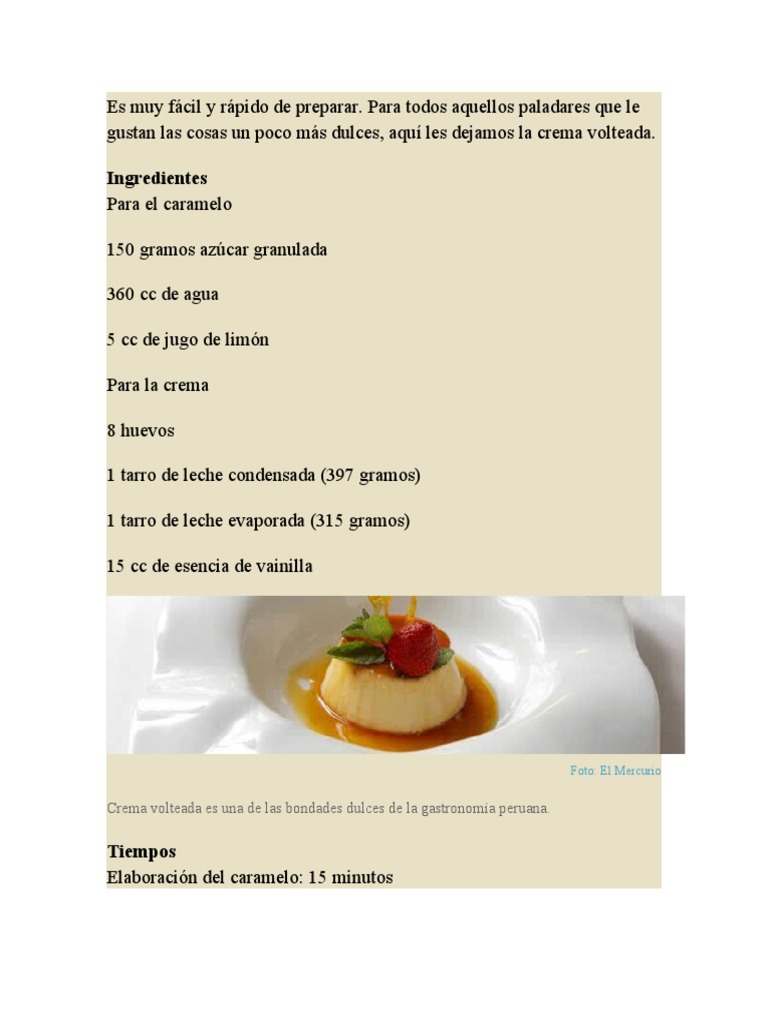 Crema Volteada | PDF | Postres | Maíz