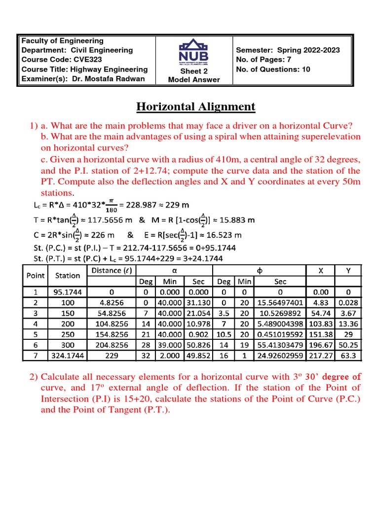 Assignment No. 2 Horizontal Curve Solution | PDF
