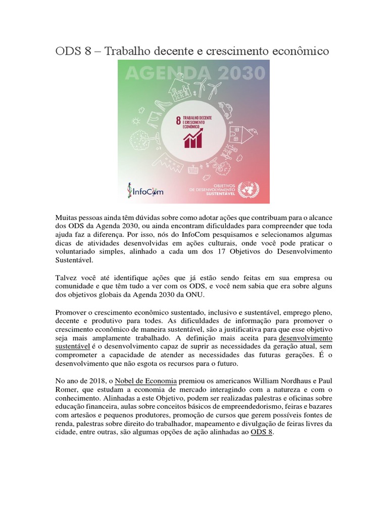 ODS 8 Textos | PDF | Sustentabilidade | Economia