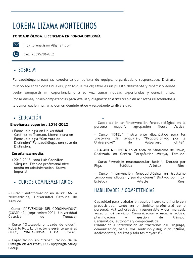 Curriculum Lorena Lizama Montecinos 1 | PDF | Enfermedades y trastornos humanos | Causas de la ...