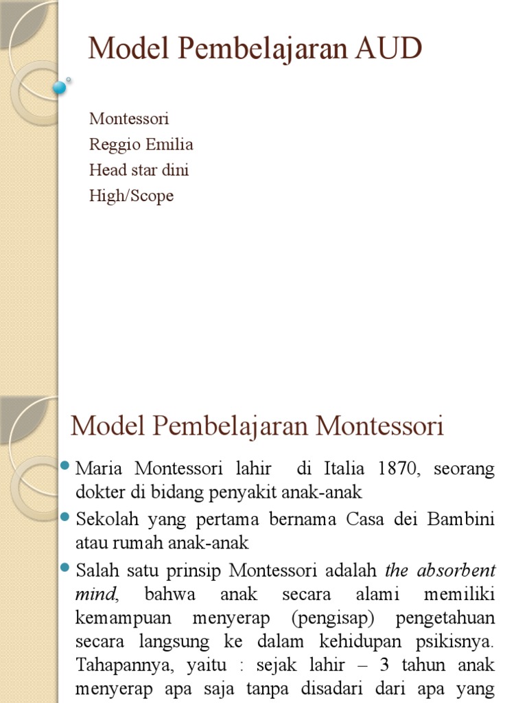 Konsep Model Pembelajaran Anak Usia Dini-Barat 1 | PDF