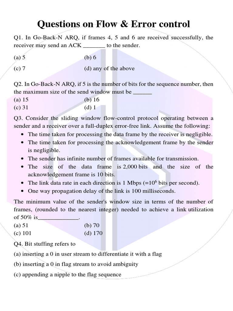 Questions On Flow And Error Control Pdf Internet Protocols Computer Architecture 