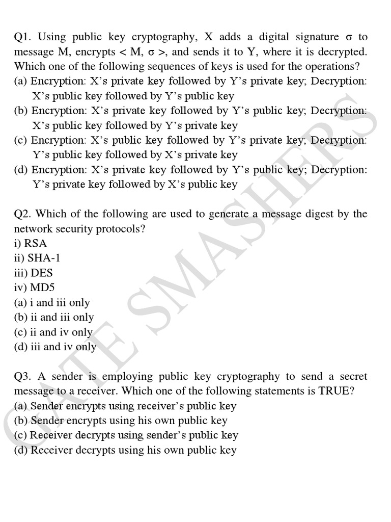 Cryptography and Network Security Quiz | PDF | Key (Cryptography) | Public Key Cryptography