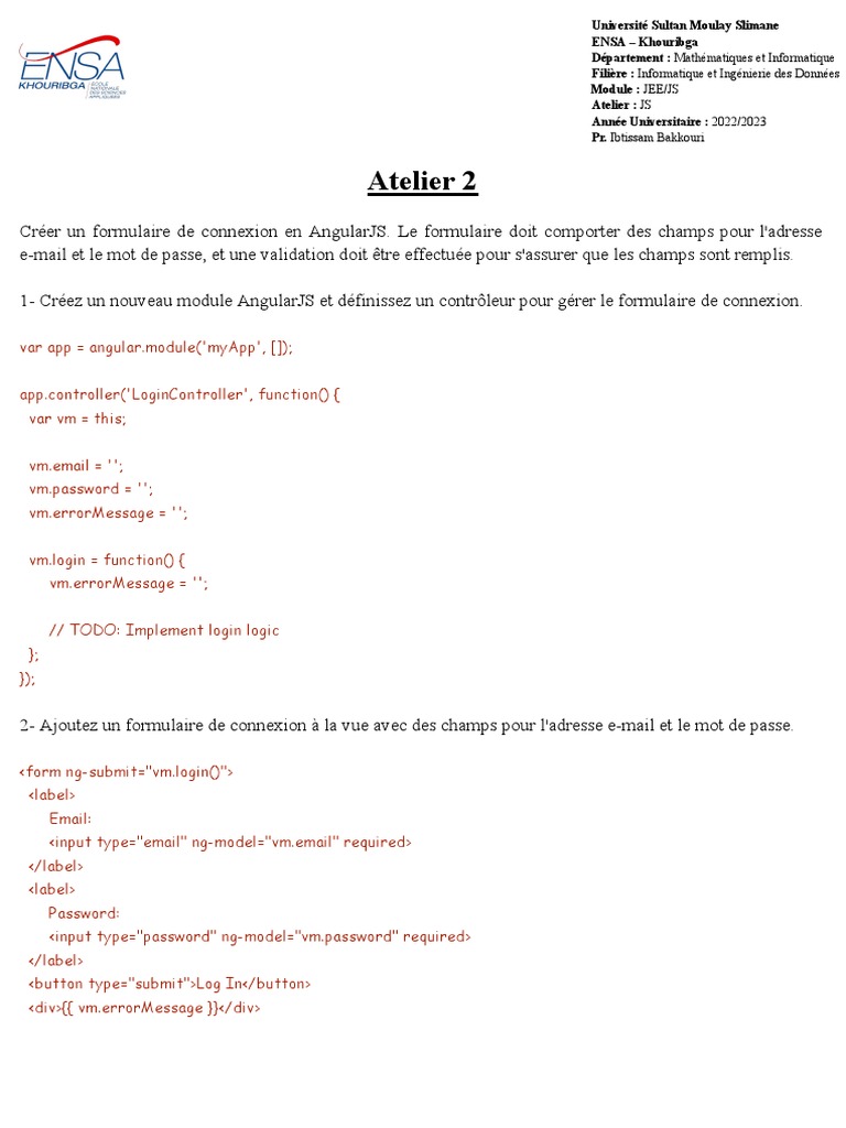 Formulaire de connexion en AngularJS | PDF
