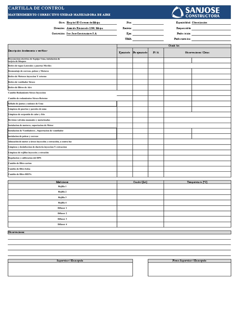 Cartilla de Control Check List Uma | PDF