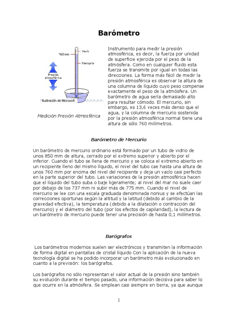 Barómetro: Medición y Tipos | PDF | Presión atmosférica | Metrología