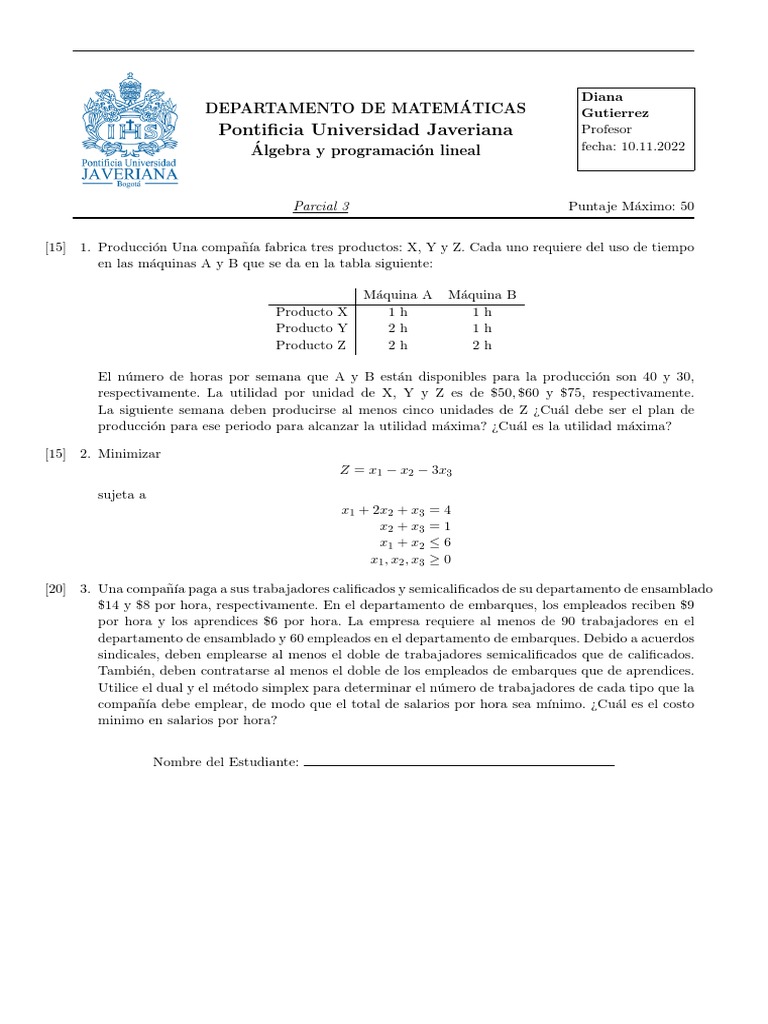 P3 Álgebra y Programación Lineal | PDF