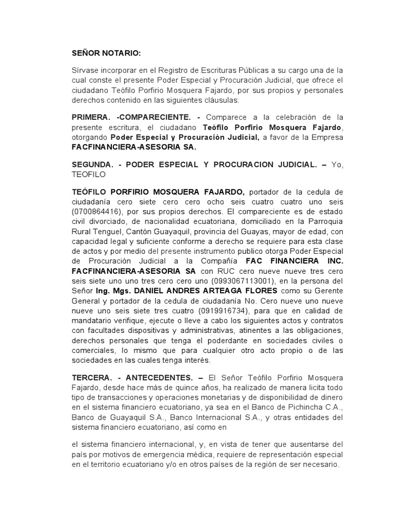 Poder Especial y Procuraciion | PDF | Bancos | Ecuador