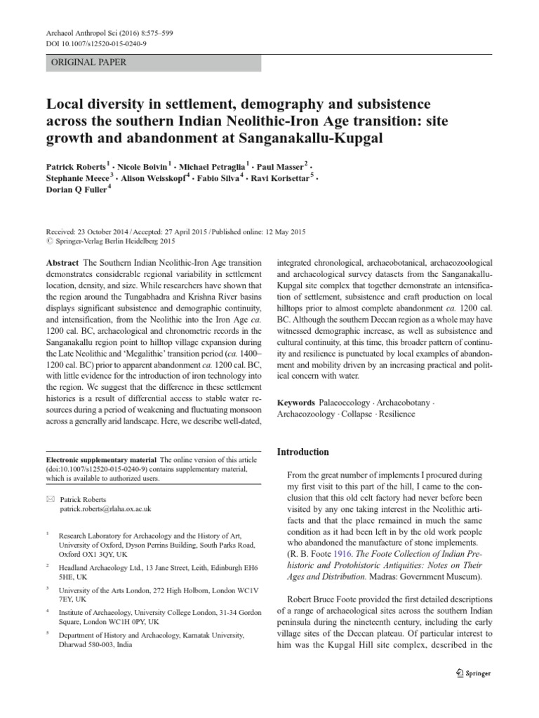 Sanganakallu: Neolithic-Iron Age Dynamics | PDF | Neolithic | Pottery
