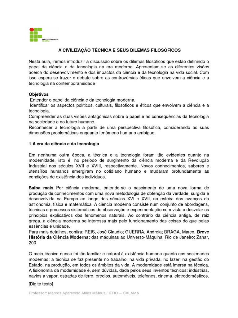 Dilemas Filosóficos da Civilização Técnica | PDF | Science | Conhecimento