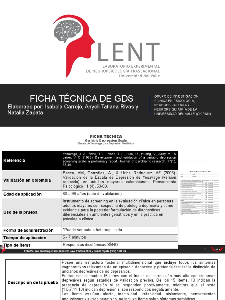 Ficha Técnica GDS - 15 | PDF | Depresión (estado de ánimo) | Síntoma