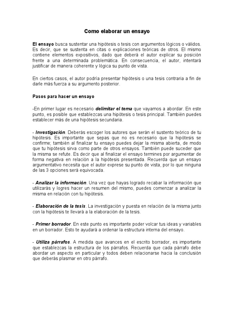 Como Elaborar Un Ensayo. | PDF | Ensayos | Hipótesis