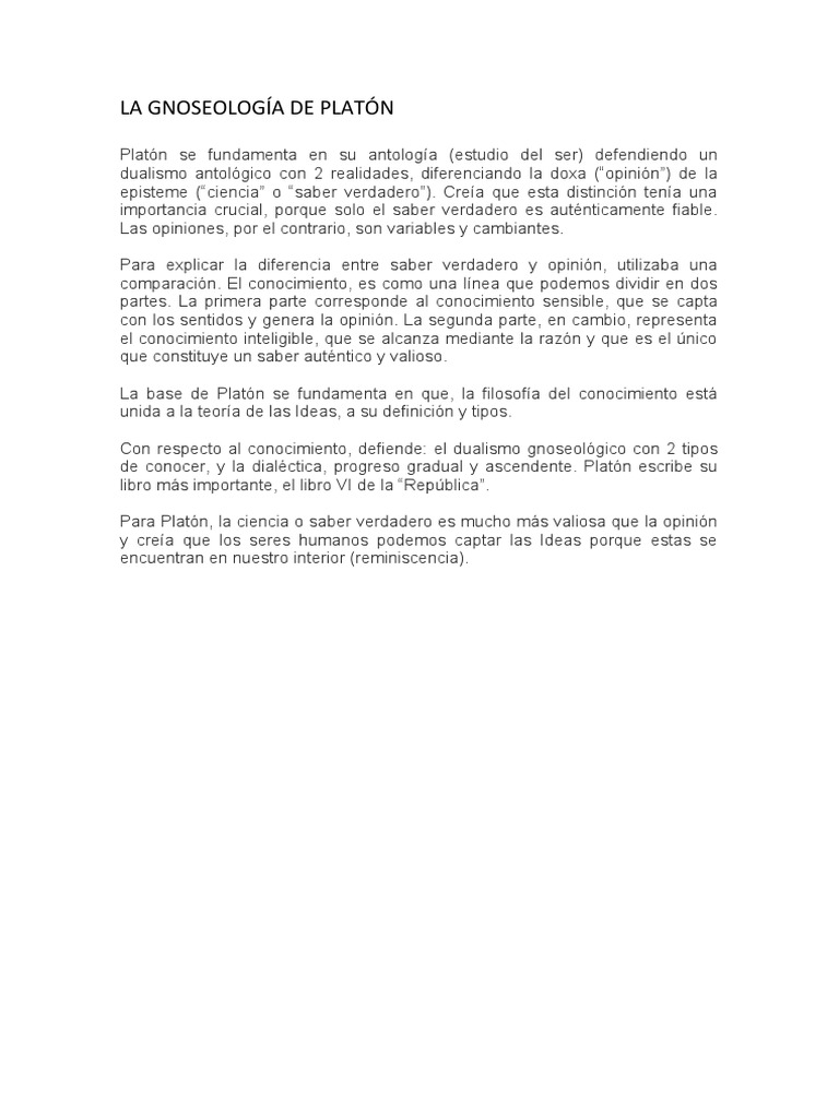 La Gnoseología de Platón | PDF