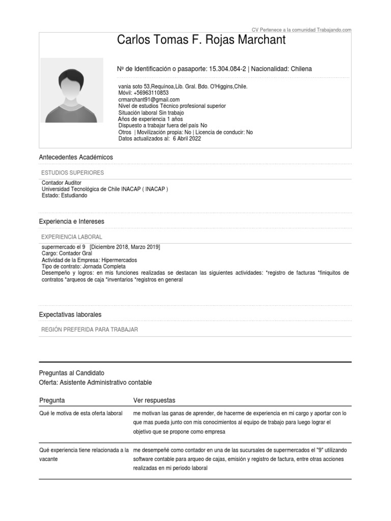 Carlos Tomas FRojas Marchant | PDF | Contador