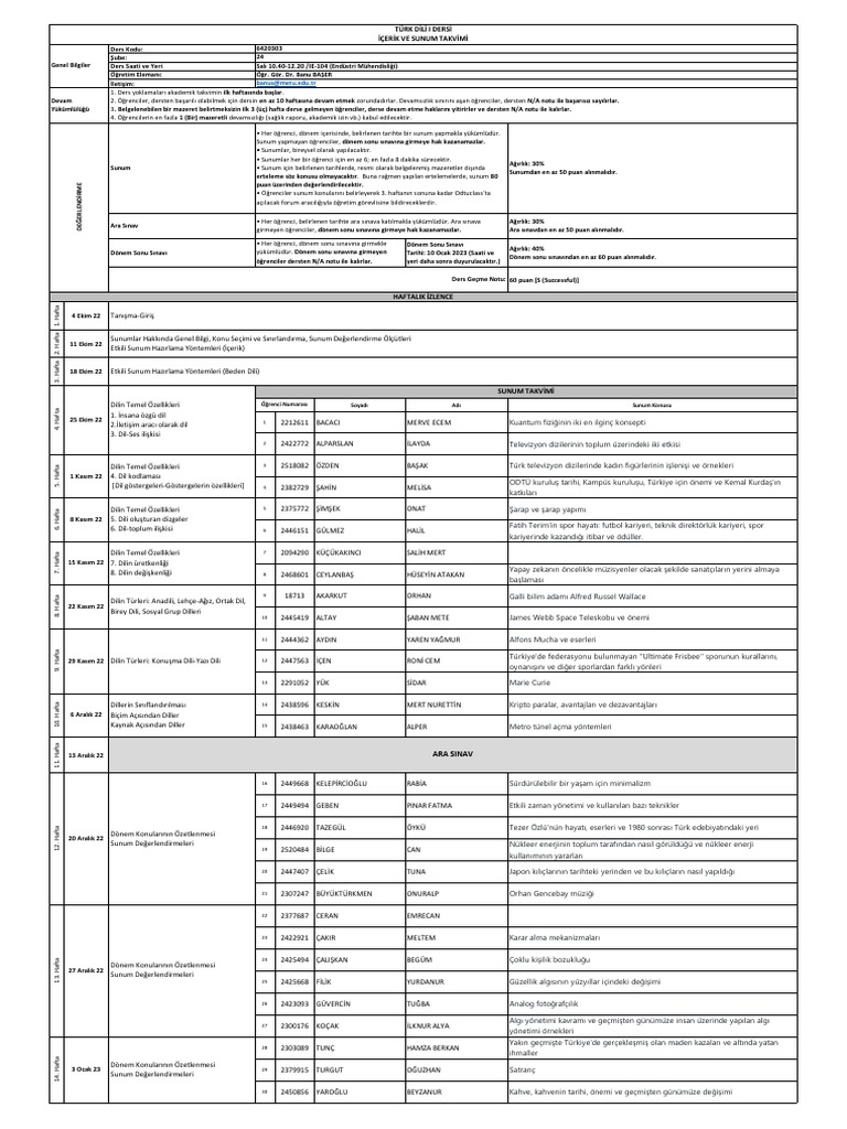 303-24 İzlence Ve Sunum Takvimi | PDF