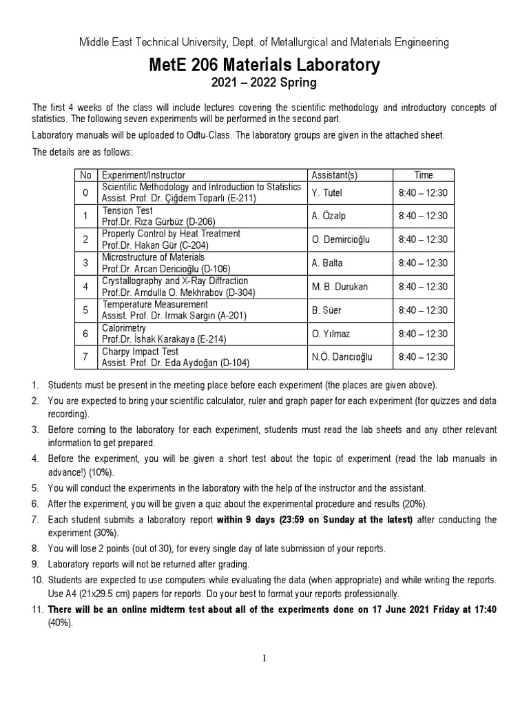 MetE 206 - Syllabus - 2021-2022 Spring | PDF