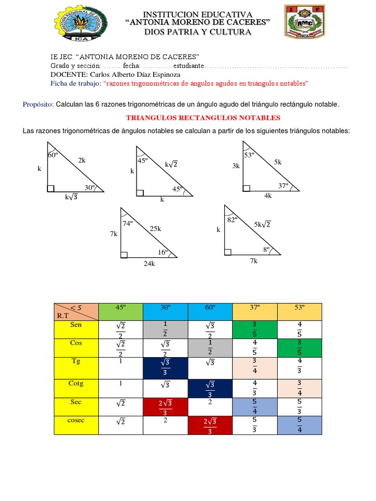 Razones Trigonométricas en Triángulos Notables | PDF | Teoría de los ...