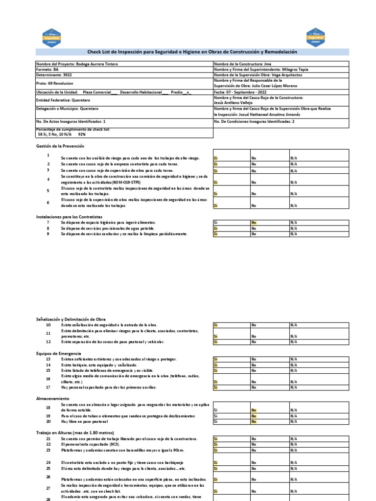 Check List de Inspeccion para Seguridad e Higiene en Obras de ...