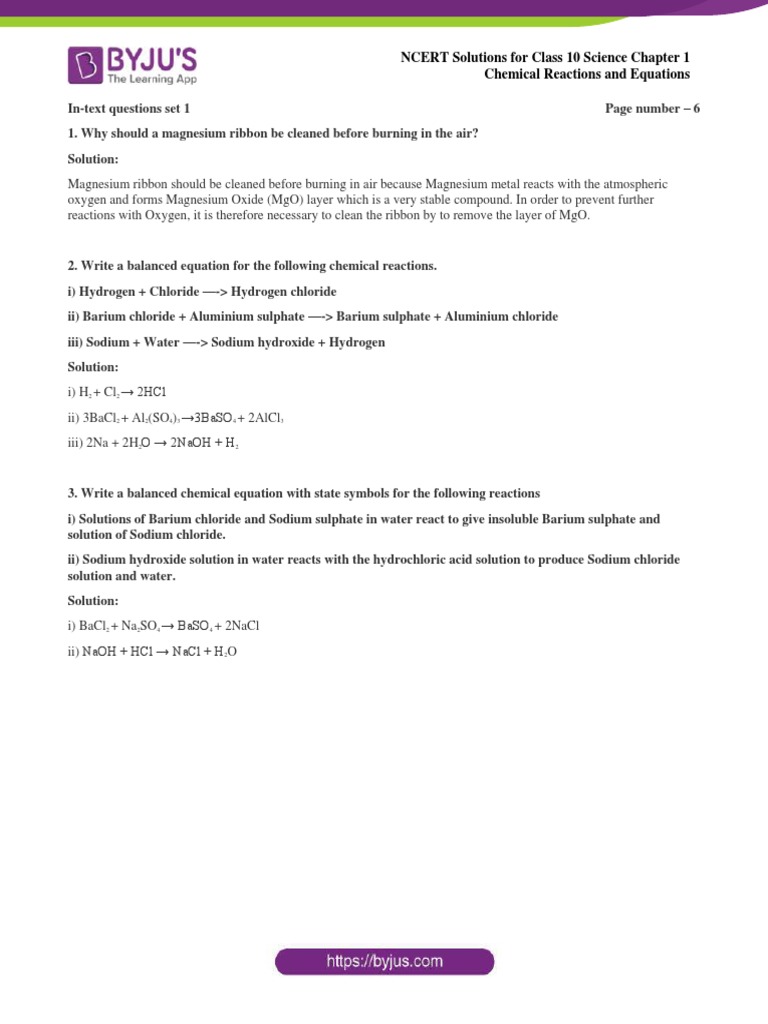 NCERT Solutions For Class 10 March 29 Science Chapter 1 Chemical ...