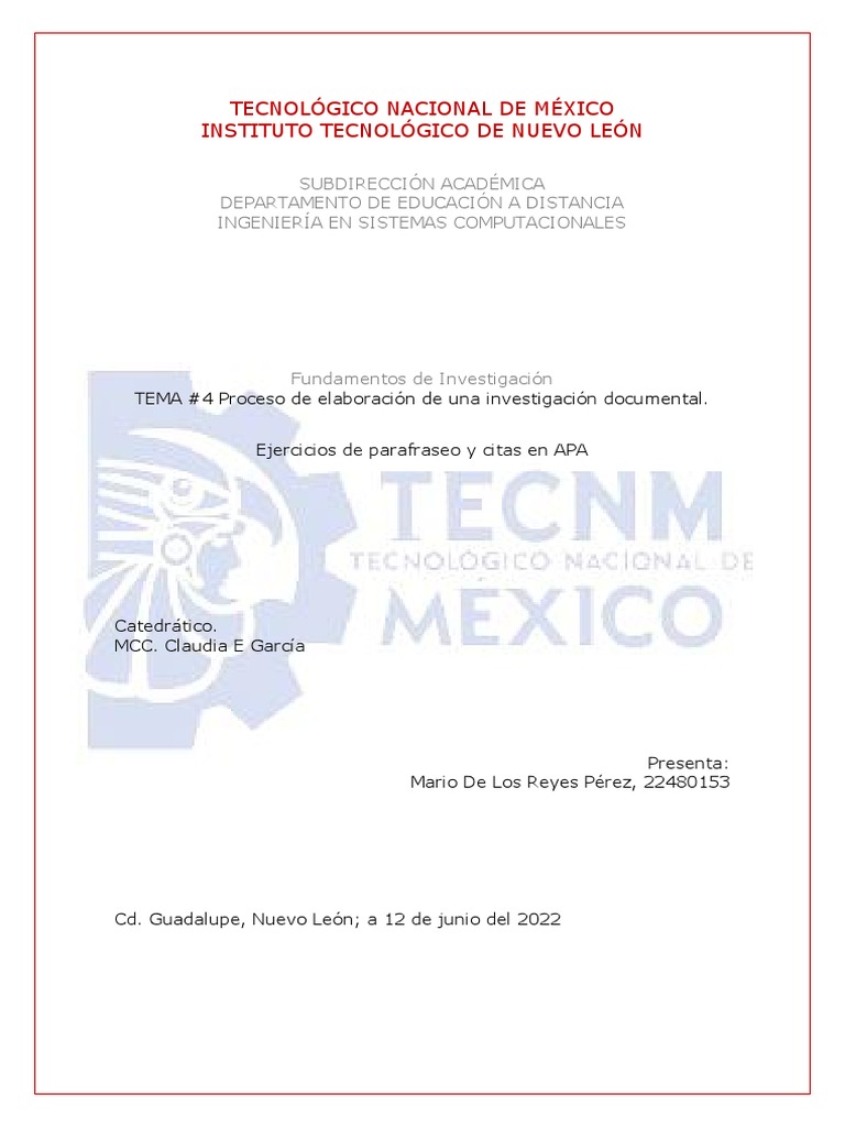 Ejercicios de parafraseo y citas en APA | PDF