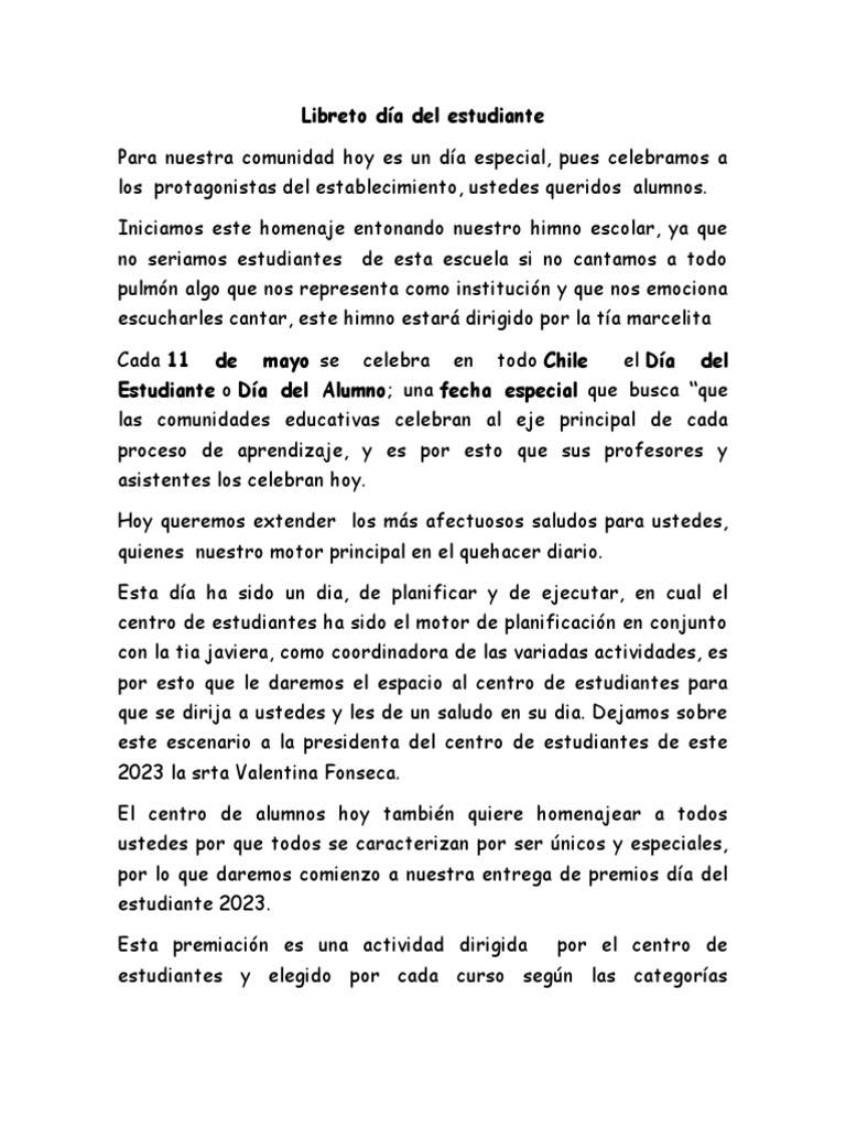 Libreto Del Dia Del Estudiante | PDF