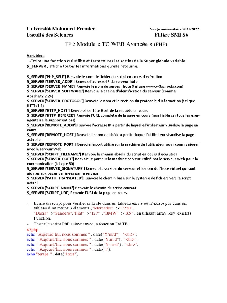 TP2 PHP 2022 | PDF | Mise en réseau | Internet et Web