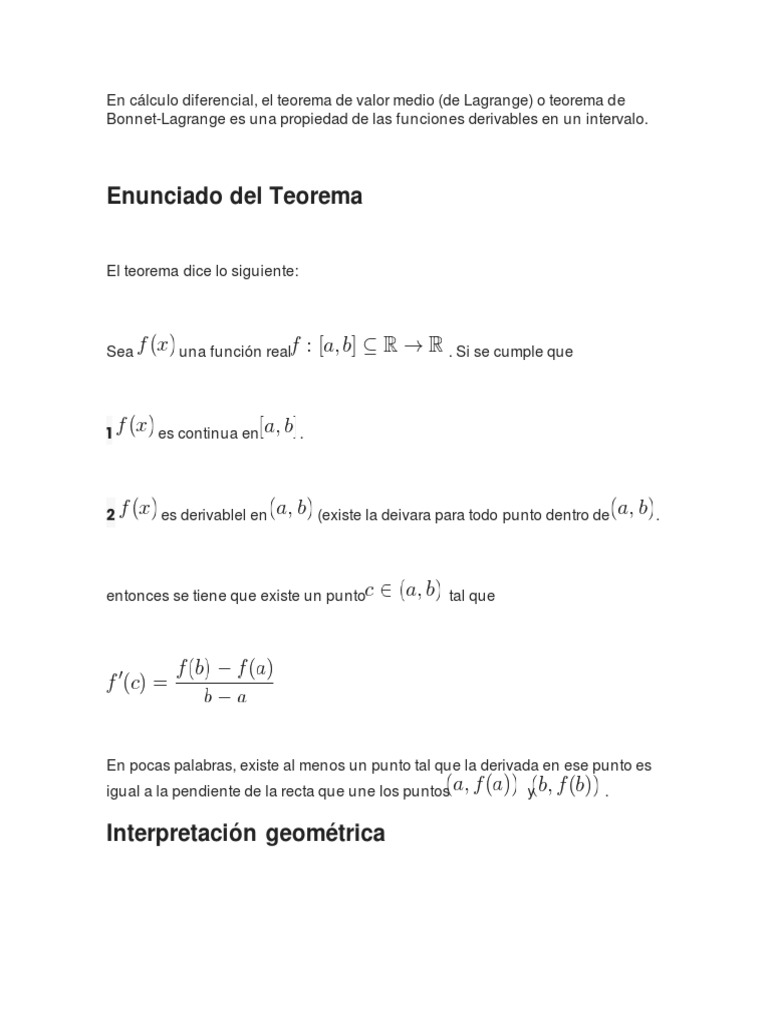Teorema Del Valor Medio Lagrange | PDF