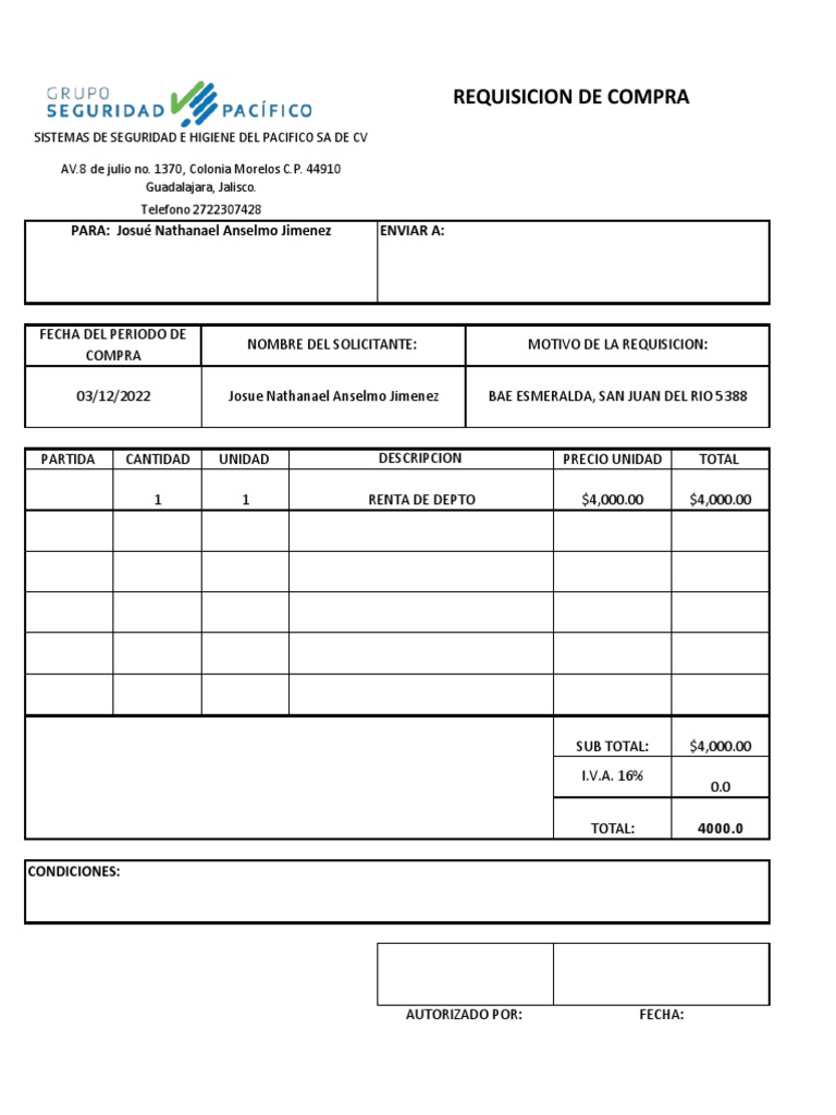 Formato Requisicion Renta | PDF
