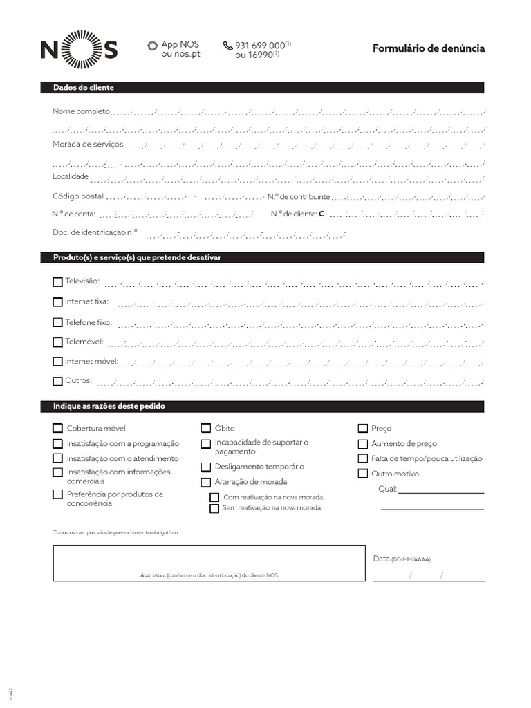 Formulário de denúncia NOS | PDF