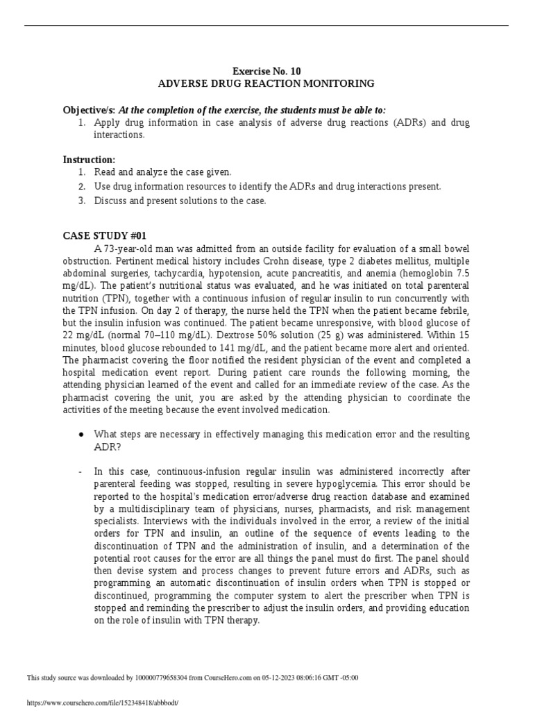 Adverse Drug Reaction Case Studies | PDF | Intravenous Therapy | Patient
