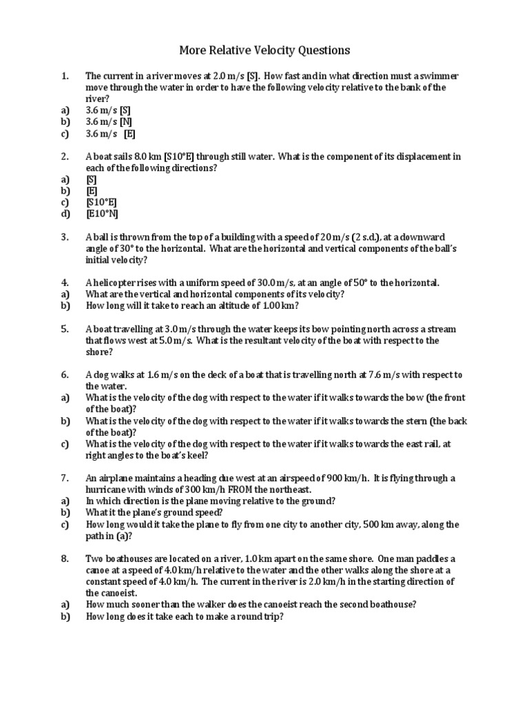 Physics Problems: Relative Velocity | PDF