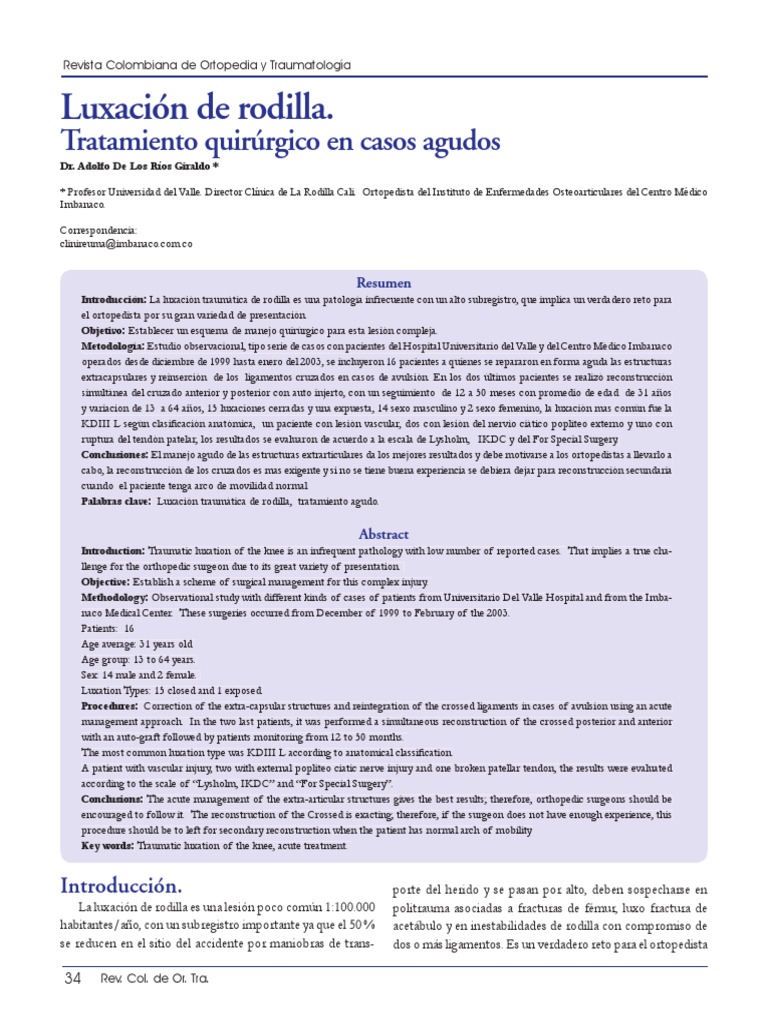 Luxacion de Rodilla Tratamiento QX en Casos Agudos | PDF