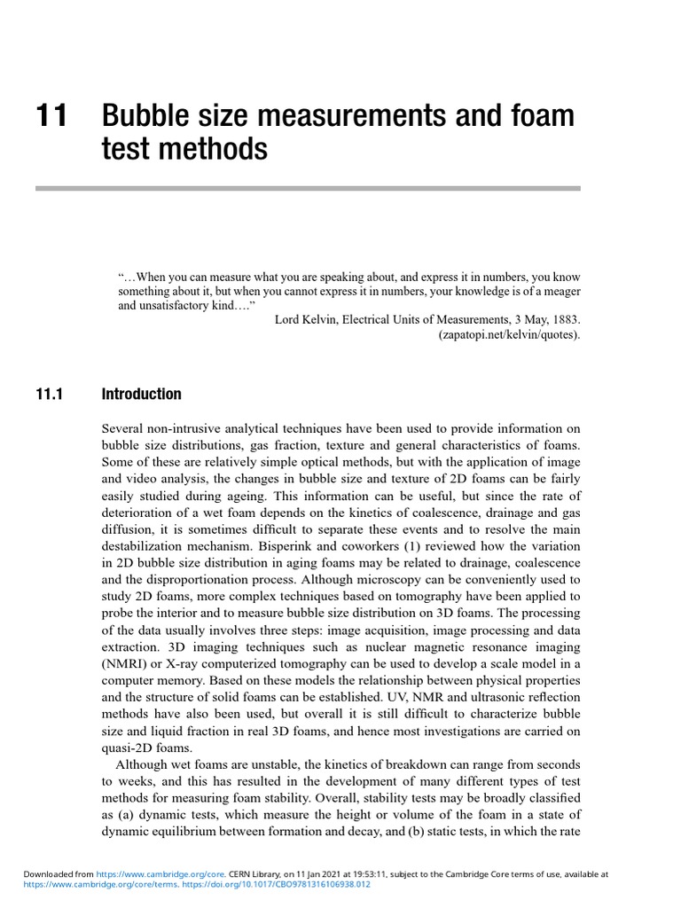 Bubble Size Measurements and Foam Test Methods | PDF