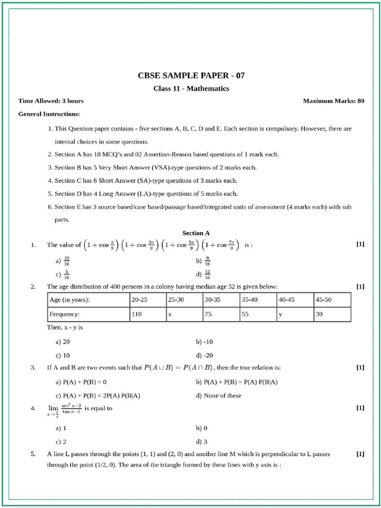 Class 11 Sample Paper 07 | PDF