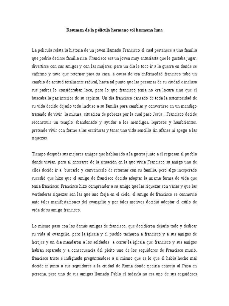 Resumen de La Película Hermano Sol Hermana Luna | PDF