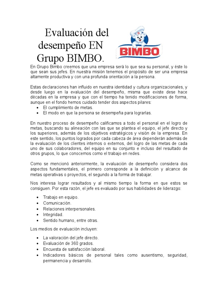 Evaluación Del Desempeño EN Grupo BIMBO | PDF