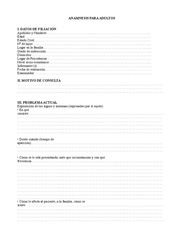 EJEMPLO DE ANAMNESIS PSICOLÓGICA DE ADOLESCENTES Y ADULTOS | PDF