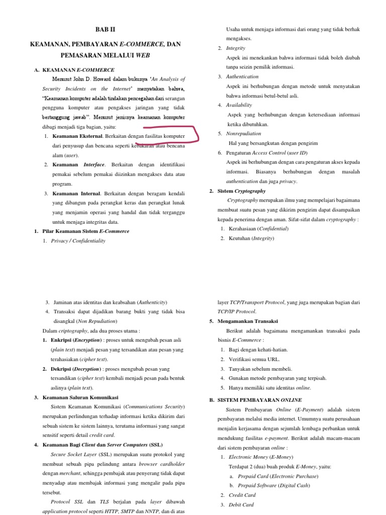 Ringkasan E-Commerce Bab II Keamanan, Pembayaran E-Commerce, Dan Pemasaran Melalui Web | PDF