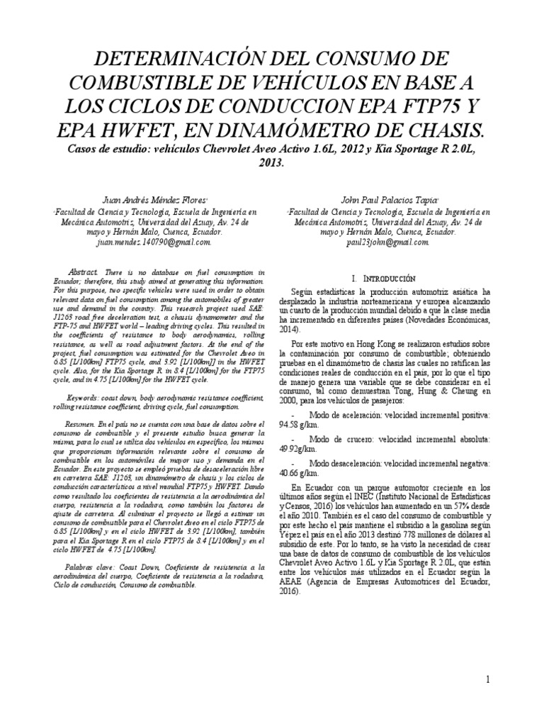 Determinación Del Consumo de Combustible de Vehículos en Base A Los ...