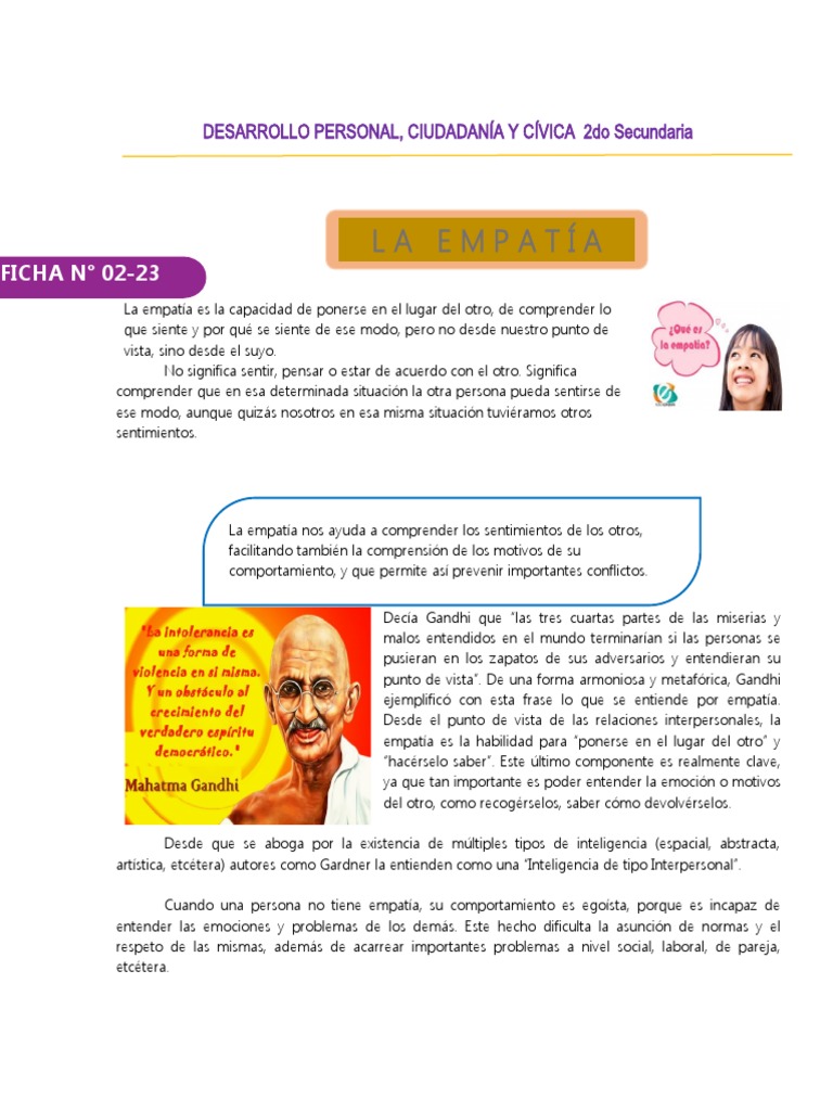 Ficha de Lectura #2 DPCC Empatia | PDF | Empatía | Las emociones