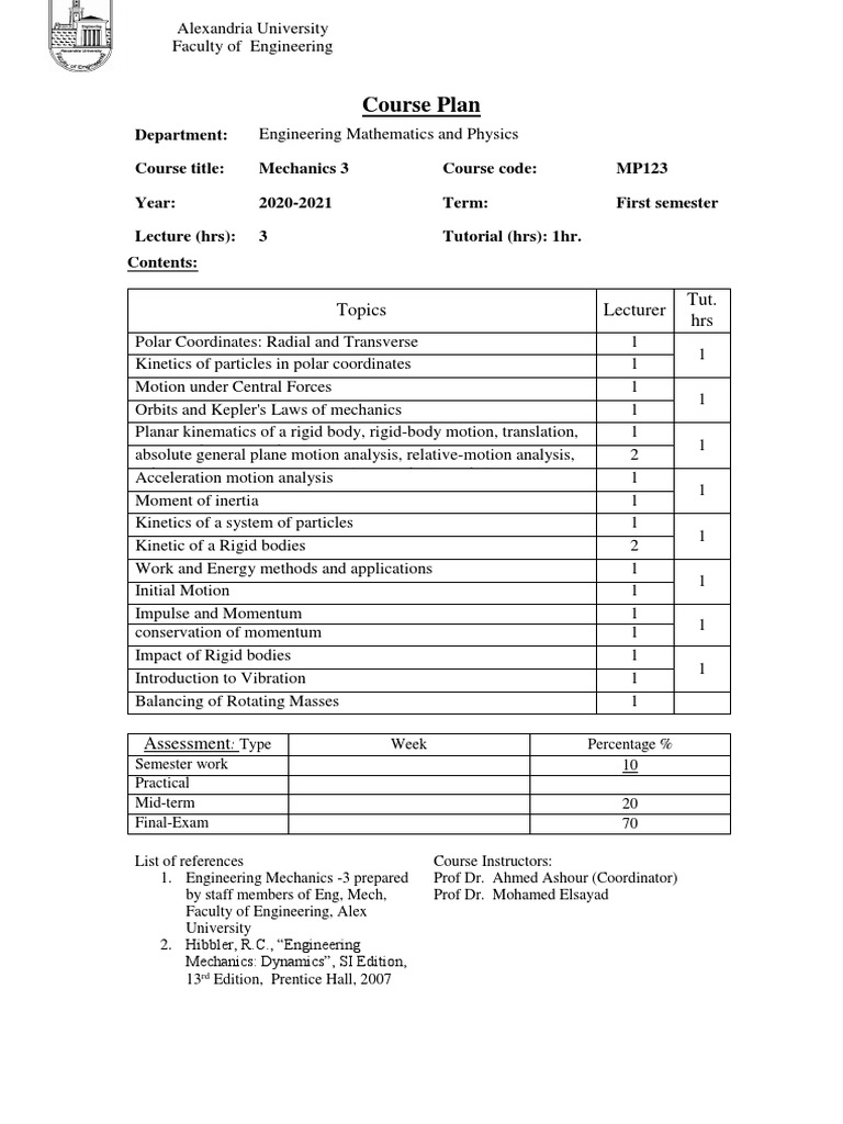 Course Plane-Mechanics3 Mec Dept | PDF