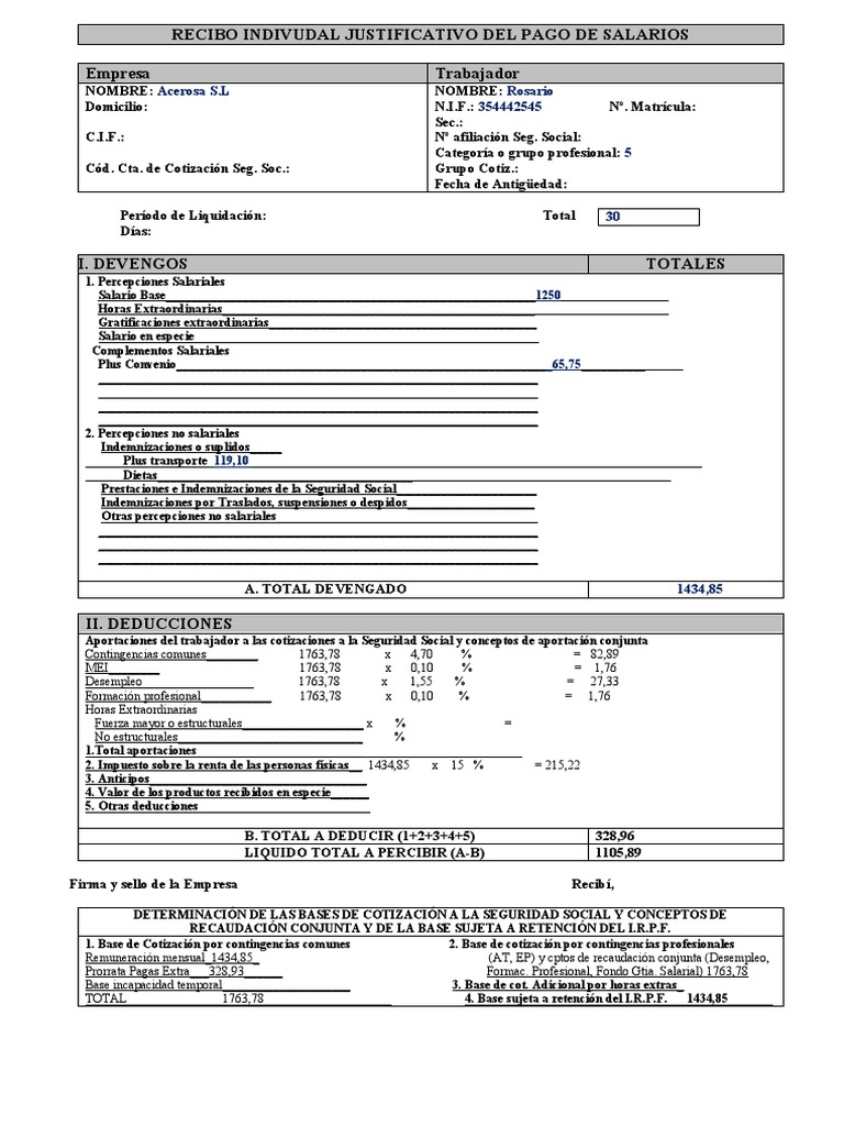 Modelo Nómina | PDF