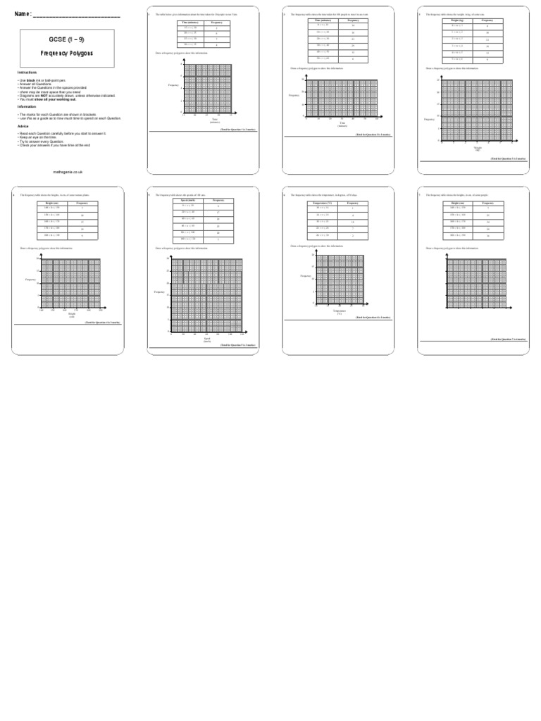 Frequency tables and polygons for running times and cat weights | PDF