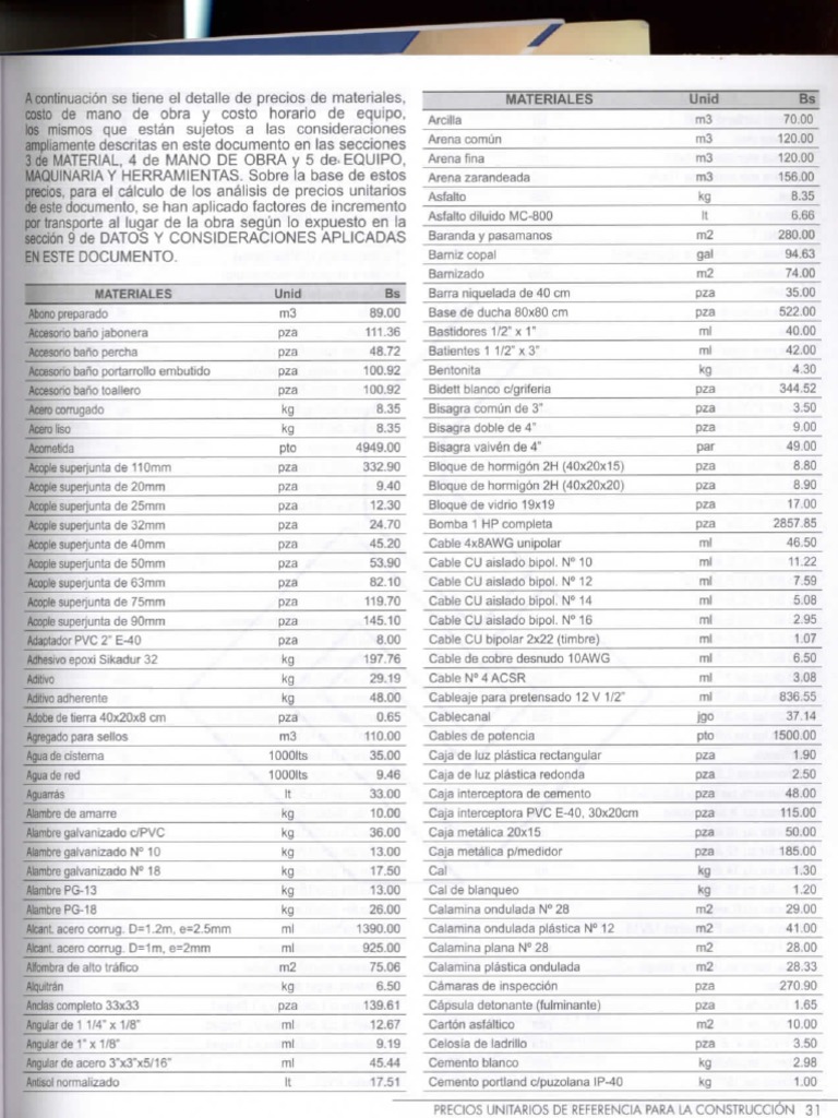 Precios Unitaarios CADECO 2021 | PDF