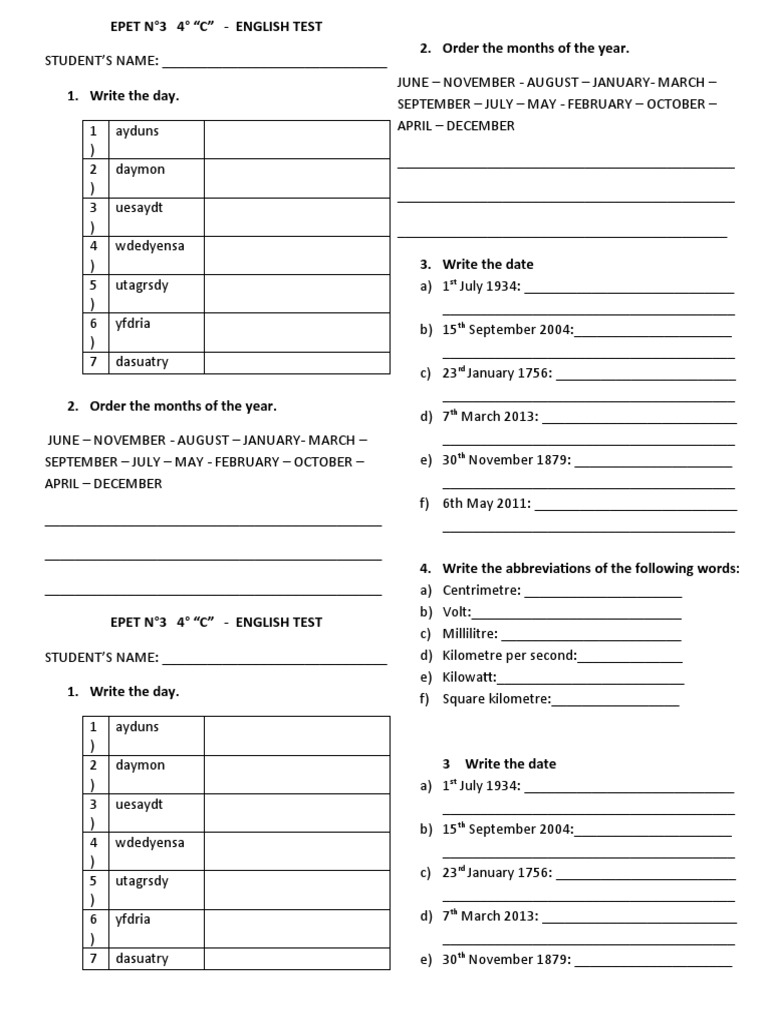 Days, Months, Saying Dates and Abbreviations | PDF