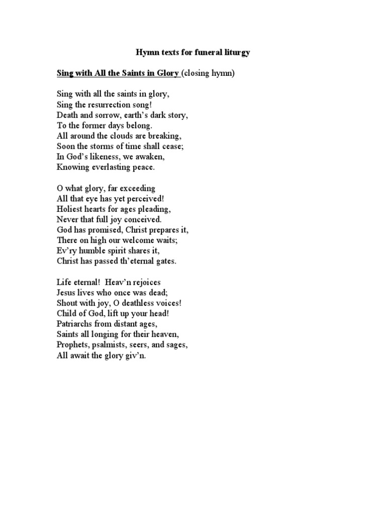 Hymn Texts For Funeral Liturgy | PDF