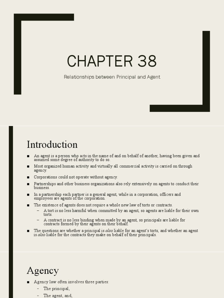 Chapter 38 - Relationships Between Principal and Agent | PDF | Law Of ...