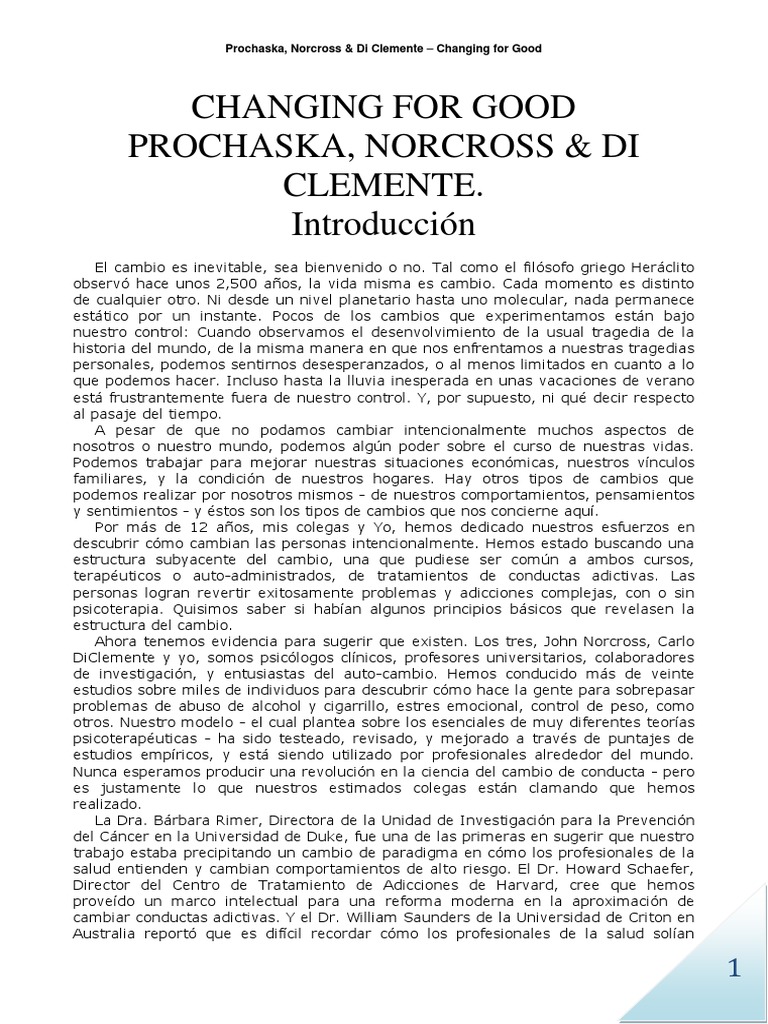 Cambiando para Bien Libro Prochaska, Norcross Di Clemente | PDF